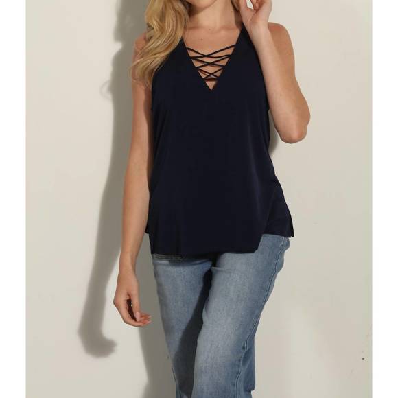 Veronica M | Tops | New Veronica M X Front Ity Tank Top In Navy | Poshmark